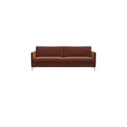 3-Sitzer FLEXLUX "Fiore, super Sitzkomfort durch Kaltschaum im Sitz", braun (cognac), B:214cm H:85cm T:92cm, 100% Polyester, Sofas, 3-Sitzer, schmale Armlehnen, F&uuml;&szlig;e Alu