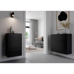 Kommode FMD "Dark", schwarz, B:89,1cm H:79,8cm T:31,7cm, Sideboards, Kommode, mit Schublade, verstellbare Einlegeb&ouml;den, Breite ca. 89 cm