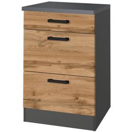 Unterschrank KOCHSTATION "KS-Toronto", grau (wotaneiche, grafitgrau), B:50cm H:85cm T:60cm, Holzwerkstoff, Schr&auml;nke, Unterschrank
