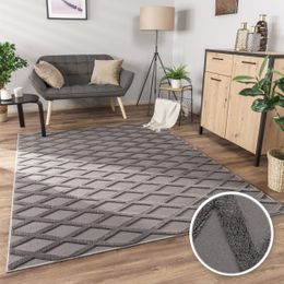 Teppich Paco Home "Utrecht 642", grau (anthrazit), B:230cm H:4mm L:340cm, Polyester, Teppiche, Teppich, Kurzflor, Uni Farben, 3D-Design, Rauten Muster, Hoch-Tief Effekt