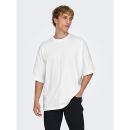 Only & Sons Rundhalsshirt ONLY & SONS "ONSMILLENIUM OVZ SS TEE NOOS", Herren, Gr. L, wei&szlig; (hellwei&szlig;), Single Jersey, Obermaterial: 100% Baumwolle, unifarben, loose fit normal, Rundhals, gerader Abschluss, Shirts Rundhalsshirt