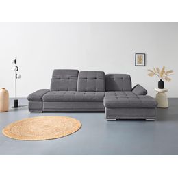Ecksofa COTTA "Holiday L-Form mit Sitztiefen-, Armteil- und Kopfteilverstellung", grau (stone), B:302cm H:86cm T:190cm, 90% Polyester, 10% Polyamid, Sofas, Ecksofa, wahlweise mit Bettfunktion & Bettkasten