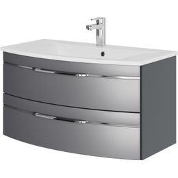 Waschtisch SAPHIR "Serie 7045 Mineralmarmor-Waschtisch und Unterschrank, 91 cm breit", grau (stahlgrau metallic), B:91cm H:50,2cm T:50,1cm, Waschtische, Waschtisch, Waschplatz mit 2 Schubladen, Badm&ouml;bel Set mit Waschtisch