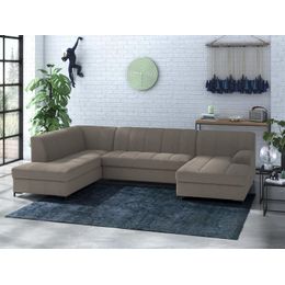 Wohnlandschaft Home Affaire "Balme, moderne Formensprache, zeitloses Design, U-Form", grau (stone), B:297cm H:75cm T:195cm, 100% Polyester, Sofas, Wohnlandschaft, Inkl. Zierkissen, wahlweise mit Bettfunktion