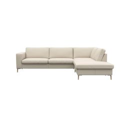 Ecksofa FLEXLUX "Fiore, Sitzaufbau mit hochwertigem Kaltschaum f&uuml;r mehr Sitzkomfort", wei&szlig; (warm wei&szlig;), B:273cm H:85cm T:225cm, 100% Echteder, Sofas, Ecksofa, breite Armlehnen, L-Form, F&uuml;&szlig;e Alu/Eiche