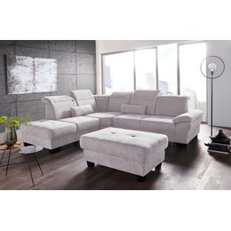 Ecksofa Home Affaire "Cornwall L-Form", silber, B:283cm H:84cm T:253cm, Struktur fein (100% Polyester);Luxus-Microfaser weich (90% Polyester, 10% Polyamid), Sofas, Ecksofa, incl. Sitztiefenverstellung, mit Bettfunktion und Kopfteilverstellung