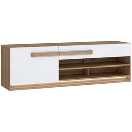 Lowboard FORTE "Attention TV-Board, TV-Schrank", wei&szlig; (rivera eiche, wei&szlig; glanz), B:159,9cm H:50cm T:41,5cm, Holzwerkstoff, Sideboards, Lowboard, TV-Board, Beleuchtung, Soft Close, Kabelf&uuml;hrung