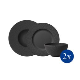 Villeroy & Boch Geschirr-Set VILLEROY & BOCH "Starter-Set Manufacture Rock schwarz", schwarz, Porzellan, Geschirr-Sets, Geschirr-Set