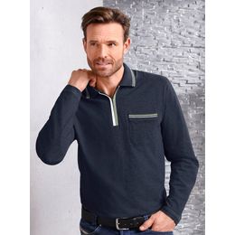 Langarm-Poloshirt CLASSIC "Poloshirt", Herren, Gr. 48/50, blau (marine), 100% Baumwolle, unifarben, ohne Ausschnitt, Shirts Langarm-Poloshirt