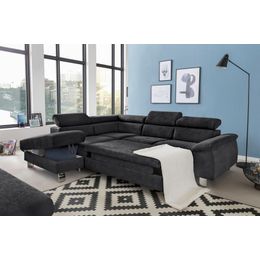Ecksofa COTTA "Komaris L-Form, B: 249 cm", schwarz, B:249cm H:72cm T:100cm, Microfaser PRIMABELLE (100% Polyester);Kunstleder SOFTLUX;Feinstruktur (100% Polyester);Kunstleder SOFTLUX/Struktur (100% Polyester);NaturLEDER, Sofas, Ecksofa, mit Kopfteilverstellung, optional Bettfunktion, Bettkasten & Licht