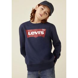 Sweatshirt LEVI'S KIDS "LVB LVB FRENCH TERRY BATWING", Jungen, Gr. 8/128, blau (marineblaus), Sweatware, Obermaterial: 55% Baumwolle, 45% Polyester, bedruckt, Basic normal, Rundhals, Rippb&uuml;ndchen, Sweatshirts Sweatshirt, mit gro&szlig;em Logo