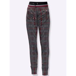Jogger Pants Inspirationen, Damen, Gr. 24, Kurzgr&ouml;&szlig;en, rot (steingrau, rot, kariert), 85% Polyester, 12% Viskose, 3% Elasthan, gemustert, mehrfarbig, lang, Hosen Jogger Pants