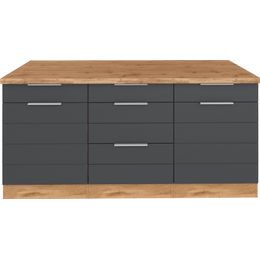 Unterschrank KOCHSTATION "KS-Luhe", grau (grau matt, wotaneichefarben), B:180cm H:86cm T:60cm, MDF, Schr&auml;nke, Unterschrank, 180 cm breit, f&uuml;r viel Stauraum, MDF-Fronten mit waagerechter Lisene