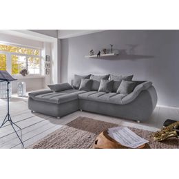 Ecksofa Home Affaire "Imola, bequem, aktuelle Steppung im Sitz, L-Form, Breite 270cm", grau (dunkelgrau), B:270cm H:90cm T:170cm, Microfaser PRIMABELLE (100% Polyester) / Struktur (82% Polyester, 9% Viscose, 7% Baumwolle, 2% Nylon);Kunstleder SOFTLUX / Struktur (82% Polyester, 9% Viscose, 7% Baumwolle, 2% Nylon), Sofas, Ecksofa, wahlweise mit Bettfunktion