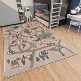 Kinderteppich Hanse Home "Adventures Animal Park", beige (creme,braun,grau), B:160cm H:8mm L:235cm, Polypropylen, Teppiche, Kinderteppich, Spielteppich, fest, Kinderzimmer, Kurzflor, Spielunterlage, Topseller