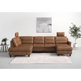 Sit & More Wohnlandschaft SIT & MORE "Far&ouml; U-Form", braun (cognac), B:325cm H:90cm T:187cm, Sofas, Wohnlandschaft, inklusive Federkern, wahlweise mit Bettfunktion und Bettkasten