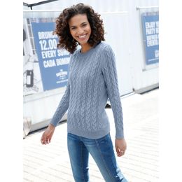 Strickpullover Casual Looks "Pullover", Damen, Gr. 42, blau (taubenblau), 100% Baumwolle, unifarben, Pullover Strickpullover