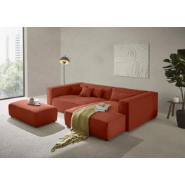 Ecksofa "PIARA XXL, L-Form, Schlaffunktion, Cord, Leinenoptik o. Strukturstoff", kupfer, B:288cm H:66cm T:198cm, 100% Polyester, LeGer Home by Lena Gercke, Sofas, Ecksofa, Hocker stellbar zum Schlafsofa (Krokodilverbinder), tiefe Sitzfl&auml;che