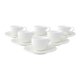 Villeroy & Boch Tasse VILLEROY & BOCH "Espressotassen mit Untertassen New Cottage Basic 50 ml 6er Set wei&szlig;", wei&szlig;, Porzellan, Trinkgef&auml;&szlig;e, Tasse