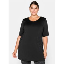 Funktionsshirt sheego "Funktionsshirt", Damen, Gr. 44/46, schwarz, 90% Polyester, 10% Elasthan, unifarben, Rundhals, Shirts Funktionsshirt