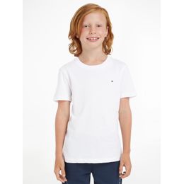 Rundhalsshirt Tommy Hilfiger "BOYS BASIC CN KNIT S/S", M&auml;dchen, Gr. 86, wei&szlig; (bright_wei&szlig;), Single Jersey, Obermaterial: 100% Baumwolle, unifarben, Basic, Rundhals, Shirts Rundhalsshirt, mit Tommy Hilfiger Logo-Flag