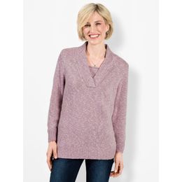 V-Ausschnitt-Pullover Classic Basics "Pullover", Damen, Gr. 54, lila (orchidee, meliert), 54% Polyacryl, 46% Baumwolle, meliert, Pullover V-Ausschnitt-Pullover