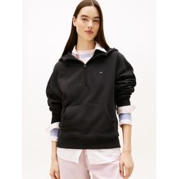 Kapuzensweatshirt Tommy Jeans "TJW BXY S-FLAG 1/4 ZIP HOODIE", Damen, Gr. XS (34), schwarz, Sweatware, Obermaterial: 100% Baumwolle, unifarben, regular fit, Rippb&uuml;ndchen, Sweatshirts Kapuzensweatshirt