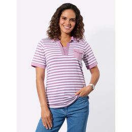 Poloshirt Casual Looks "Poloshirt", Damen, Gr. 42, orchidee, wei&szlig;, geringelt, 100% Baumwolle, gemustert, gestreift, Shirts Poloshirt