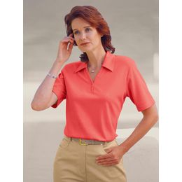 Poloshirt Classic Basics "Shirt", Damen, Gr. 42, rot (korallenrot), 60% Baumwolle, 40% Polyester, unifarben, V-Ausschnitt, Shirts Poloshirt