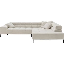 Ecksofa Home Affaire "Ancona New, wahlweise motorische Sitztiefenverstellung, auch in Cord", wei&szlig;, B:321cm T:216cm, : 88% Polyester, 12% Polyacryl, Sofas, Ecksofa, feine Steppung, mit Kopfteilverstellung, 3 Zierkissen, L-Form