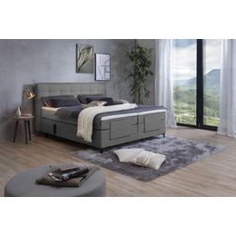 Boxspringbett Alina "Edward", grau (anthrazit xbo 9), B:200cm L:209cm, Struktur fein XBO (100% Polyester), Komplettbetten, Boxspringbett, 180x200cm, mit motorischer Verstellung, inklusive Matratze und Topper