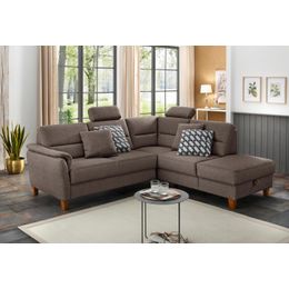 Ecksofa Home Affaire "Palmera L-Form, B: 236 cm", braun, B:236cm H:89cm T:212cm, 100% Polyester;Struktur (100% Polyester);Luxus-Microfaser in Lederoptik (100% Polyester), Sofas, Ecksofa, optional Bettfunktion & Bettkasten, Federkern