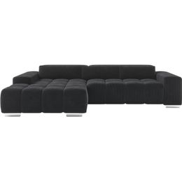 Ecksofa COTTA "Orion L-Form", charcoal, B:307cm H:73cm T:186cm, 100% Polyester, Sofas, Ecksofa, mit 2x Kopfteilverstellung & 3 Nierenkissen