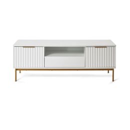 TV-Board Jahnke "CARVE TV 140", gold (wei&szlig;, gold), B:140cm H:49,9cm T:39,6cm, Holzwerkstoff, Sideboards, TV-Board, Edle Gold-Applikationen, Fronten in Wellendesign, 140 cm