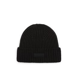 Beanie Tommy Hilfiger "TH FOUNDATION", Herren, schwarz, Strick, Baumwollmischung, M&uuml;tzen Beanie, Strick, mit gummiertem Logo und Wolle