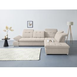 Ecksofa COTTA "Holiday L-Form mit Sitztiefen-, Armteil- und Kopfteilverstellung", beige, B:310cm H:86cm T:265cm, 100% Polyester, Sofas, Ecksofa, wahlweise mit Bettfunktion & Bettkasten