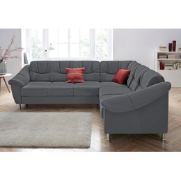 Sit & More Ecksofa SIT & MORE "Salsa L-Form", grau (dunkelgrau), B:264cm H:86cm T:244cm, Bedruckte Microfaser (100% Polyester);Luxus-Microfaser ALTARA NUBUCK (100% Polyester);Struktur (100% Polypropylen), Sofas, Ecksofa, mit Federkern, wahlweise mit Bettfunktion