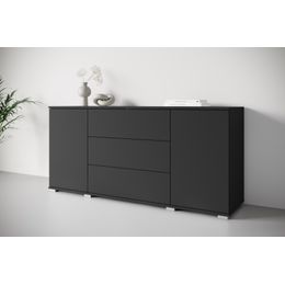 Sideboard OTTO HOME "Kenia, Kommode f&uuml;r das Schlafzimmer/Wohnzimmer", schwarz (graphite schwarz matt), B:150cm H:69cm T:39cm, FSC-zertifizierter Holzwerkstoff, Hartfaserplatte, Kunststoff, Sideboards, Sideboard, Modernes Sideboard mit 3 Schubladen und 4 F&auml;chern, Breite 150 cm