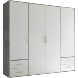 Kleiderschrank Schlafkontor "Valencia", wei&szlig; (beton hell, wei&szlig;), B:206cm H:195cm T:60cm, Melamin, Schr&auml;nke, Kleiderschrank