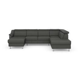 Sit & More Wohnlandschaft SIT & MORE "Freetown U-Form", grau (graphite), B:315cm H:84cm T:216cm, Sofas, Wohnlandschaft, Kopfteilverstellung und Federkern, wahlweise mit Bettfunktion