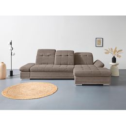 Ecksofa COTTA "Holiday L-Form mit Sitztiefen-, Armteil- und Kopfteilverstellung", grau (taupe), B:302cm H:86cm T:190cm, 90% Polyester, 10% Polyamid, Sofas, Ecksofa, wahlweise mit Bettfunktion & Bettkasten