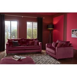 Hocker Home Affaire "Renesse", rot, B:91cm H:44cm T:71cm, Luxus-Microfaser ALTARA NUBUCK (100% Polyester);Samtvelours 100% Polyester, Hocker, Hocker