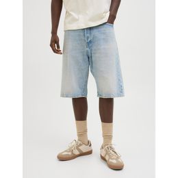 Jack & Jones Shorts JACK & JONES, Herren, Gr. L, N-Gr, blau (blau denim), Denim/Jeans, Obermaterial: 100% Baumwolle, Abriebeffekte, relaxed fit kniebedeckend, Hosen Shorts