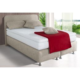 Boxspringbett, beige, B:170cm L:212cm, Bezug Kaltschaum-Topper: mit Klimafaser versteppt, 100% Polyester;Bezug untere Box und Kopfteil: wahlweise hochwertiger Microvelour (100% Polyester), feiner Strukturstoff (100% Polyester) oder Kunstleder;Bezug Obermatratze: 100% Polyester, Bezug abnehm- und waschbar bis 60C, Westfalia Schlafkomfort, Komplettbetten, Boxspringbett, inkl. Kaltschaum-Topper