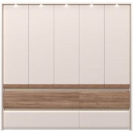 Kleiderschrank OTTO HOME "Invictus, UV lackiert, kratzfest, FSC-zertifiziert, grifflose Optik", beige (kaschmirfarbe), B:232cm H:226cm T:60cm, Holzwerkstoff, MDF, Schr&auml;nke, Kleiderschrank, mit Beleuchtung und Passpartourahmen, hoher Schrank (226cm), 6 Breiten