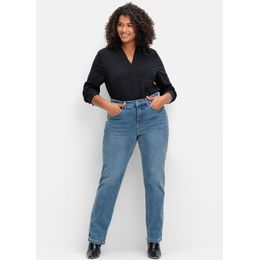 Bequeme Jeans sheego, Damen, Gr. 21, Kurzgr&ouml;&szlig;en, blau (blau denim), 96% Baumwolle, 4% Elasthan, unifarben, lang, Jeans Bequeme Jeans
