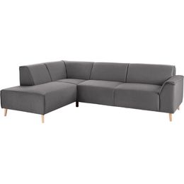 Ecksofa Home Affaire "Janek Scandic Design, elegant und zeitlos, L-Form", schwarz (pepper), B:263cm H:81cm T:191cm, Struktur fein ( 100% Polyester);Struktur weich (92% Polyester, 8% Nylon);Struktur fein ( 100% Polyester), Sofas, Ecksofa, mit Federkern und Keder in scandinavischem Design