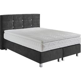 Boxspringbett, grau (anthrazit), B:155cm L:210cm, Bezug: Microvelours 100% Polyester;Polsterung: 100% Polyester, Westfalia Schlafkomfort, Komplettbetten, Boxspringbett, mit Kn&ouml;pfen in Kristalloptik, wahlweise mit Topper