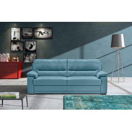 2,5-Sitzer Egoitaliano "Doris, modernes Designersofa, Ledersofa mit erstklassiger Sitzqualit&auml;t", blau (t&uuml;rkis), B:192cm H:90cm T:93cm, Leder &raquo;BULL&laquo; (echtes Rindsleder). Geschliffenes, pigmentiertes und behandeltes Rindsleder mit einer Dicke von 1, 3-1, 5 mm. Dieses Leder zeigt eine ziemlich weiche Hand mit einem halb undurchsichtigen Aussehen. Es handelt sich um ein gesch&uuml;tztes Leder. Eine leichte