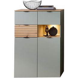 Highboard Innostyle "INA Highboard, 84 x 125 x 45 cm (B/H/T)", schilfgr&uuml;n, artisan eiche, B:84cm H:125cm T:45cm, ABS-Kunststoff, Holzwerkstoff, MDF, Metall, Sideboards, Highboard, 2 t&uuml;rig, 3 Schubladen, inkl. Beleuchtung, Softclose